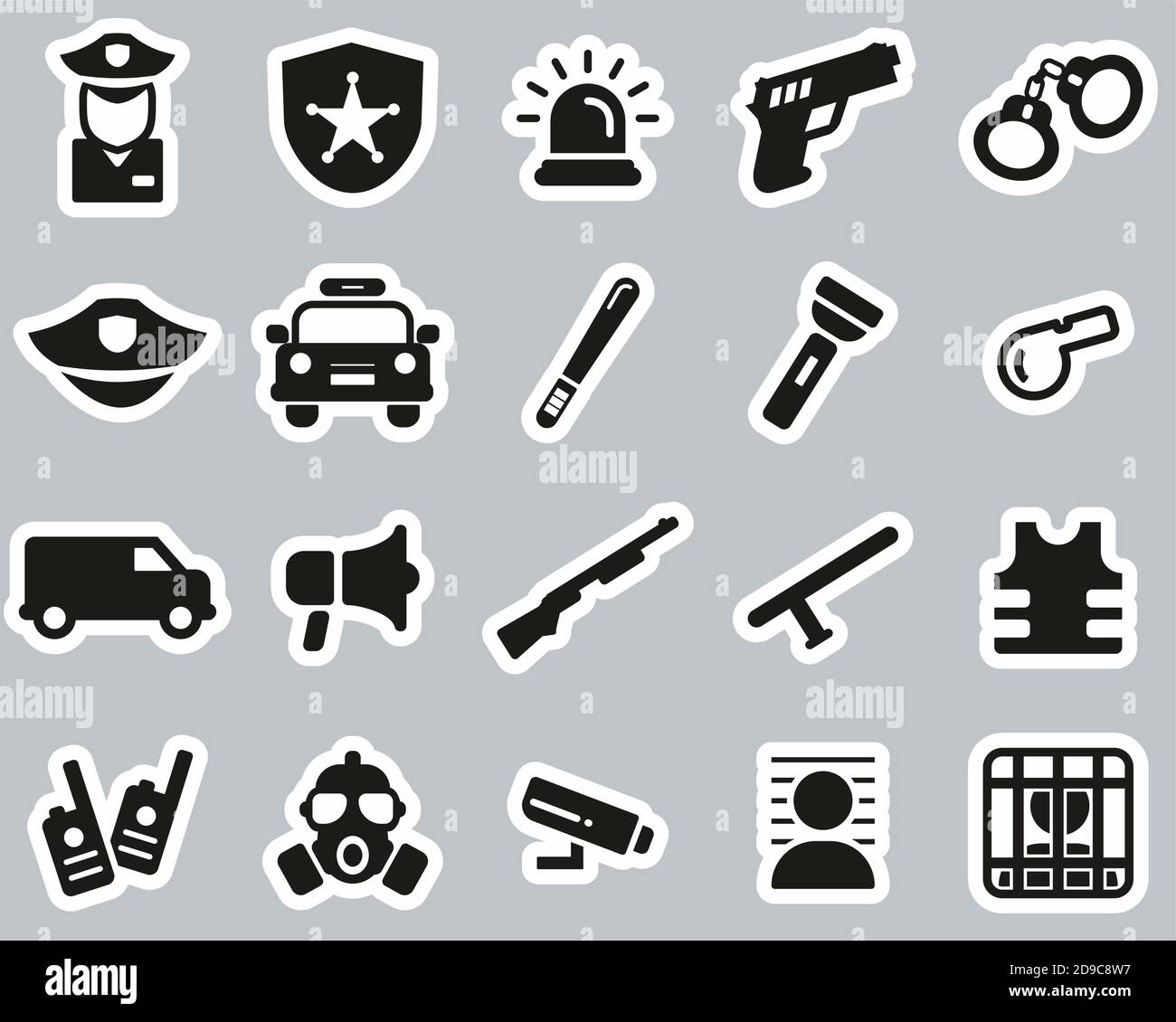 Police Or Police Force Icons Black & White Sticker Set Big Stock Vector ...