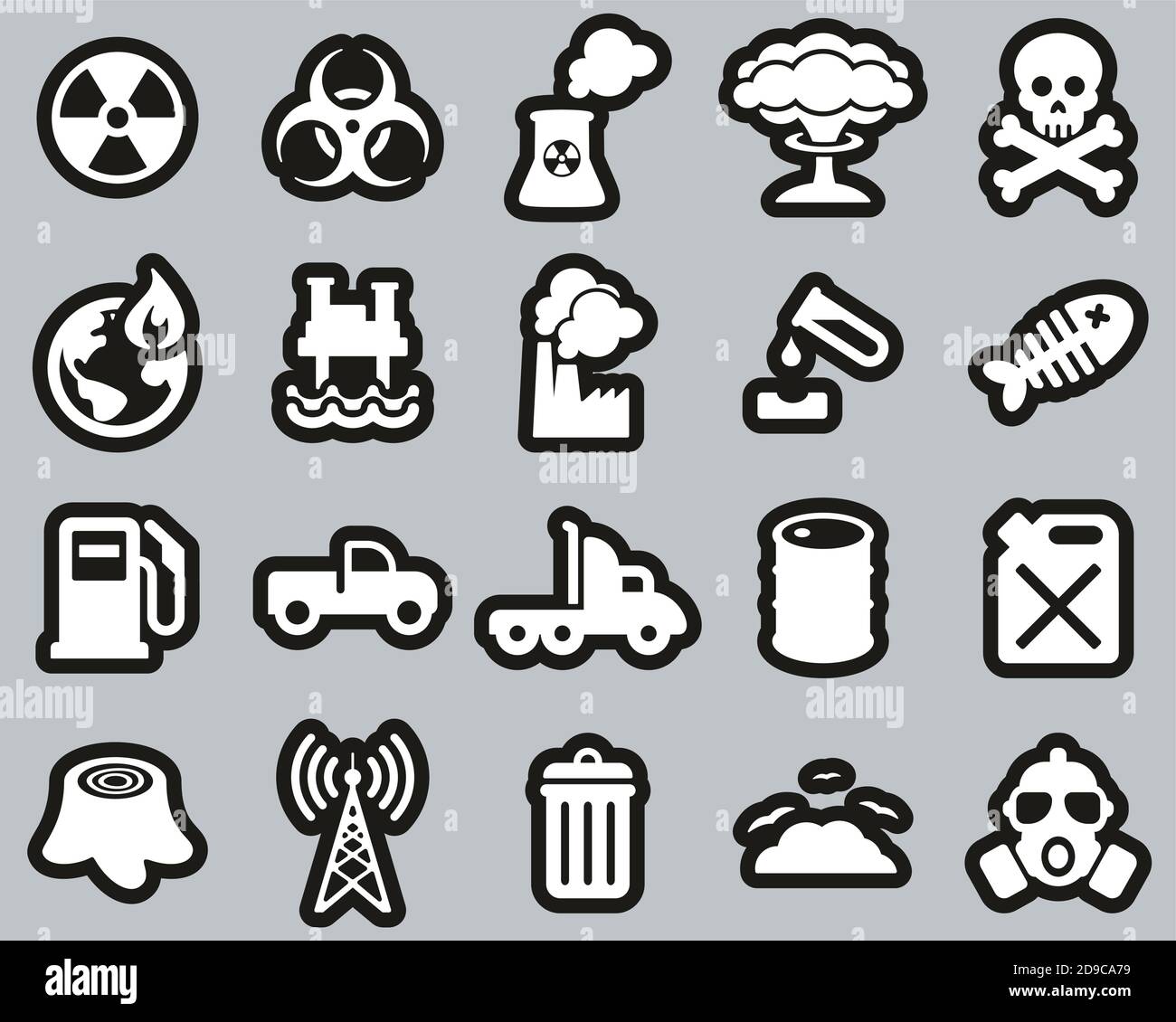 Pollution Or Contamination Icons White On Black Sticker Set Big Stock ...