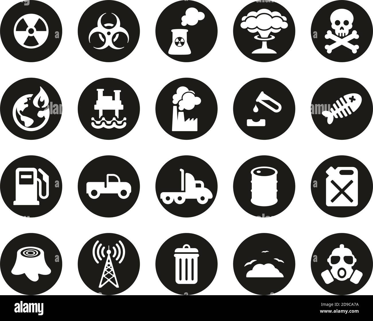 Pollution Or Contamination Icons White On Black Flat Design Circle Set ...
