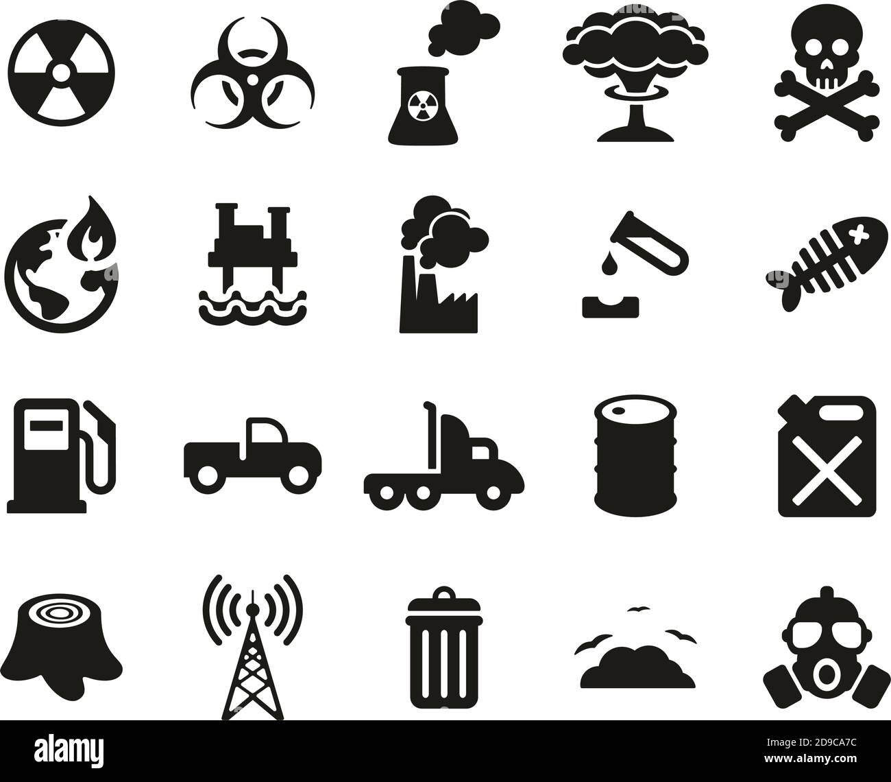 Pollution Or Contamination Icons Black & White Set Big Stock Vector ...