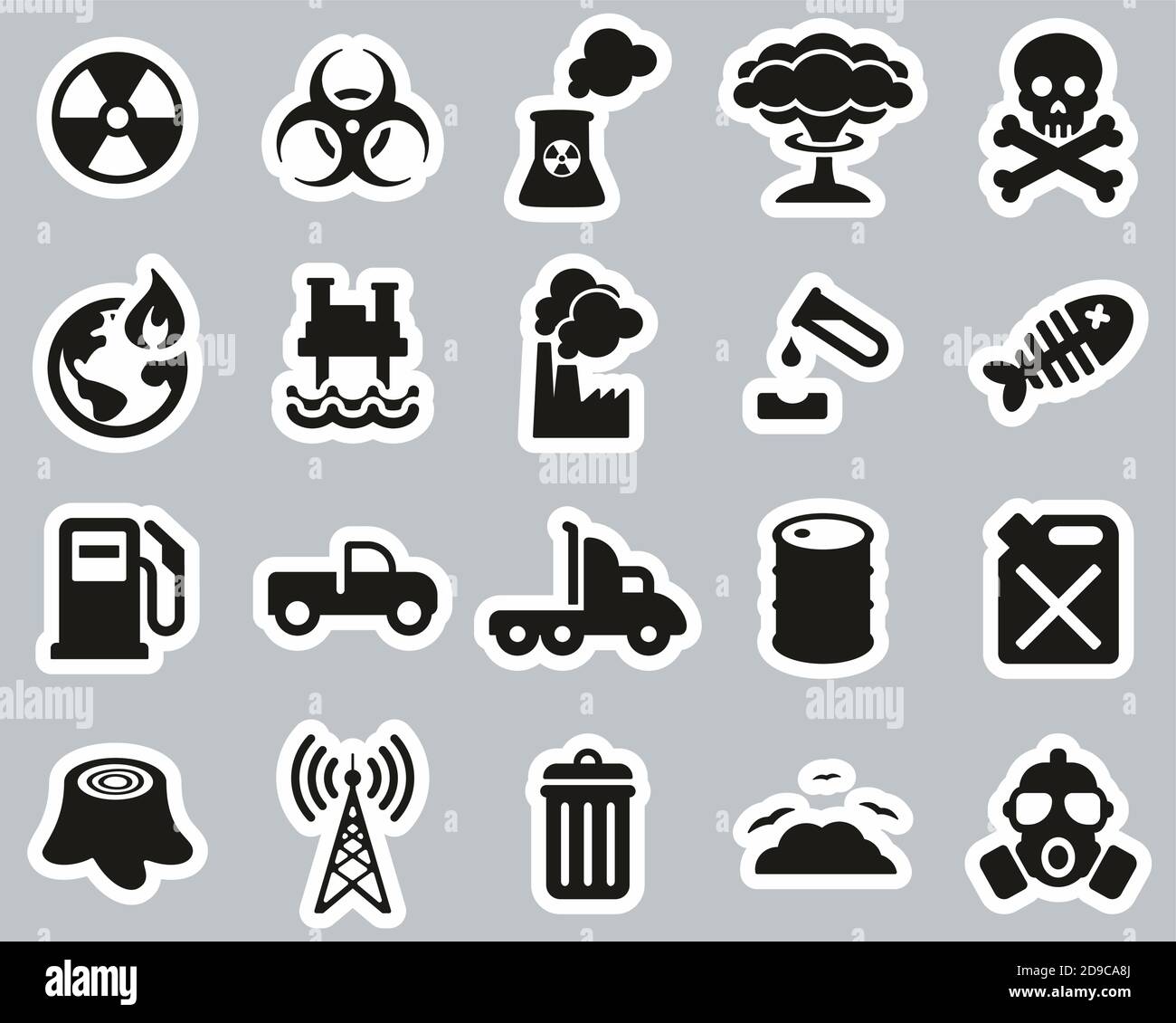Pollution Or Contamination Icons Black & White Sticker Set Big Stock ...