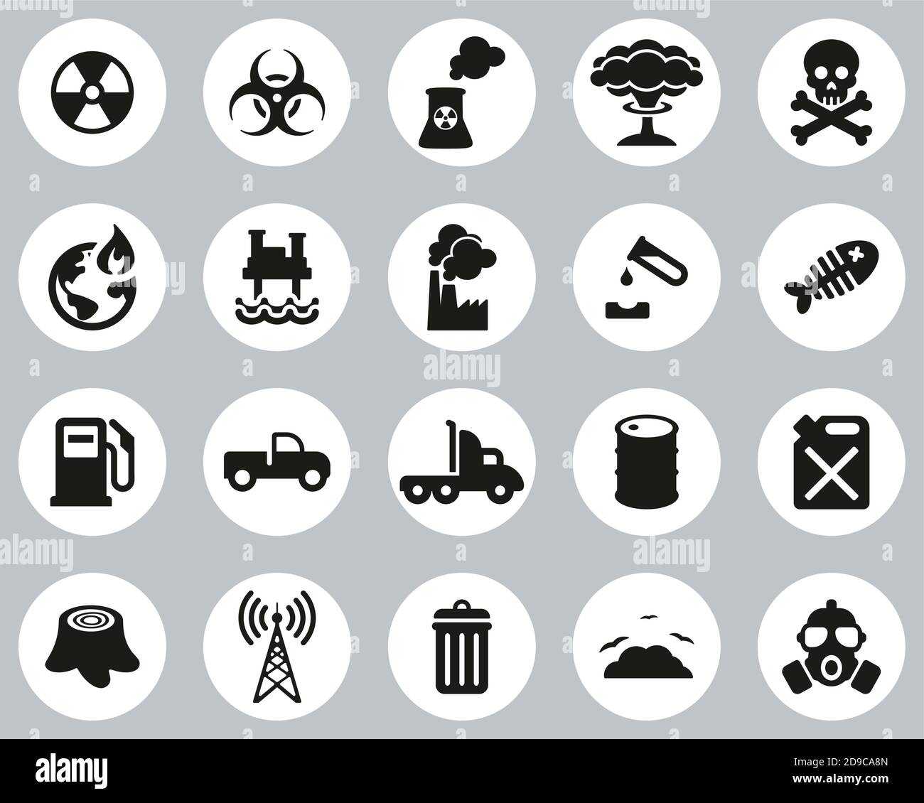 Pollution Or Contamination Icons Black & White Flat Design Circle Set ...