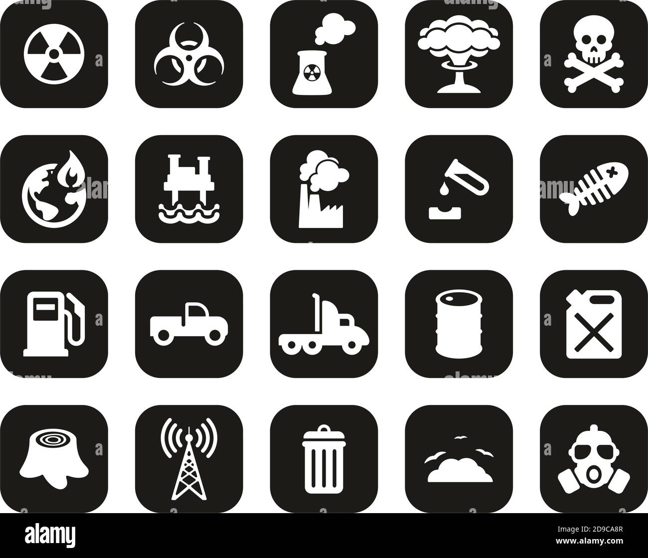 Pollution Or Contamination Icons White On Black Flat Design Set Big ...