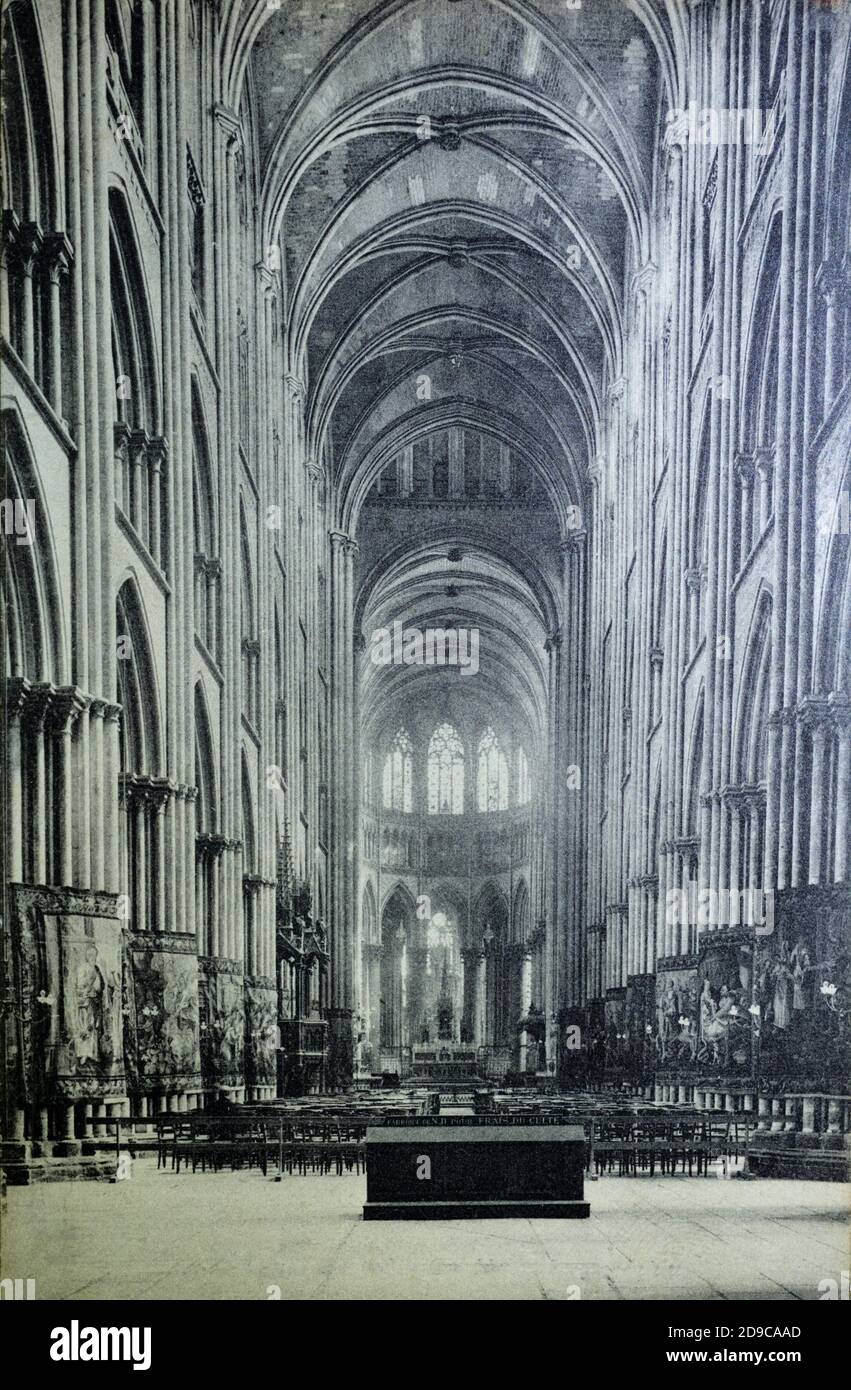 A historical view of the interior and nave of Rouen Cathedral in Rouen ...
