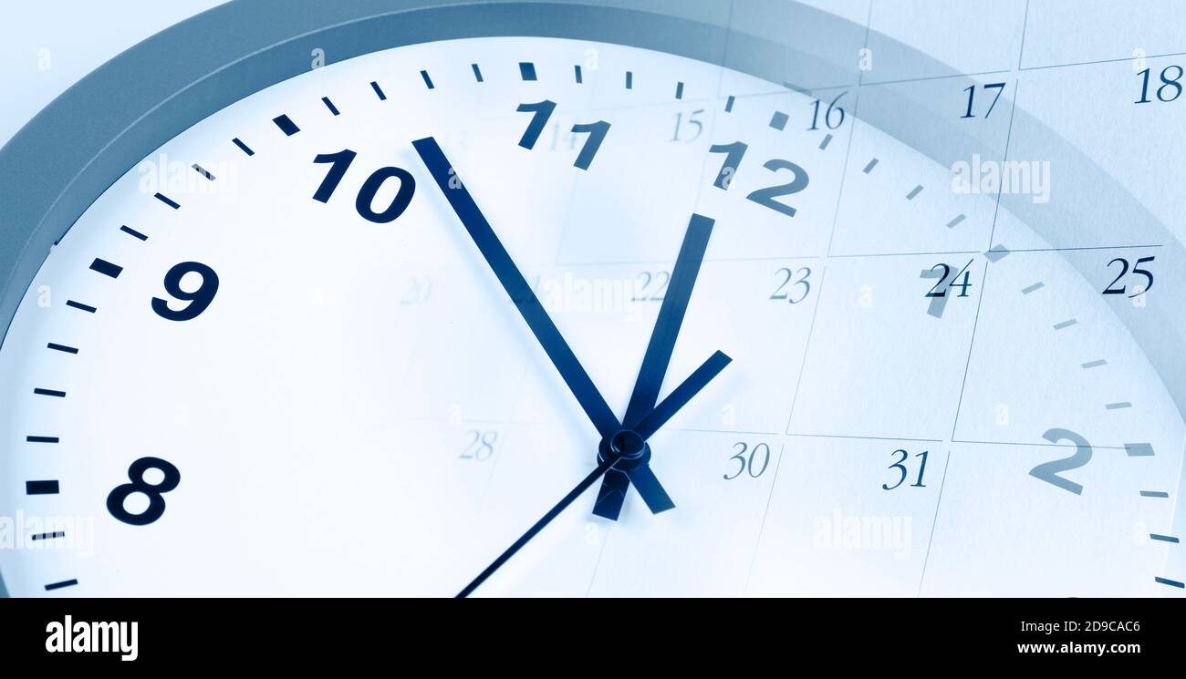 Clock face and calendar composite Stock Photo - Alamy