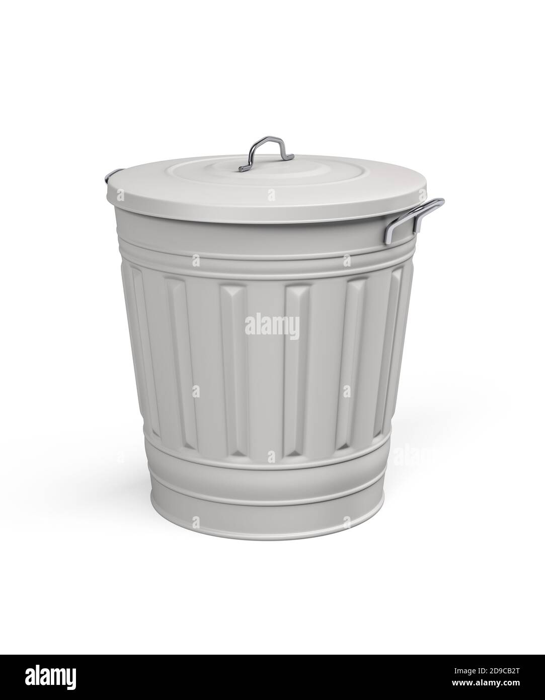 Gray round metal trash can with lid isolated on white background - 3d ...