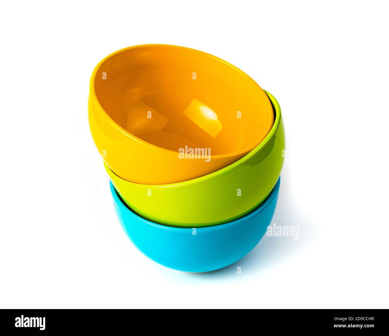Colored deep plates isolated on white. The view from the top Stock ...