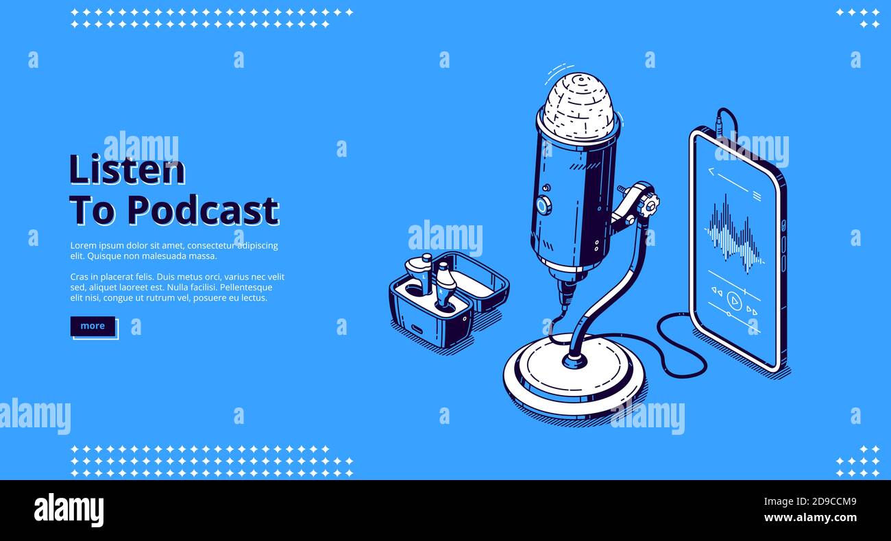 Listen to podcast banner. Record radio broadcast, audio interview, live ...