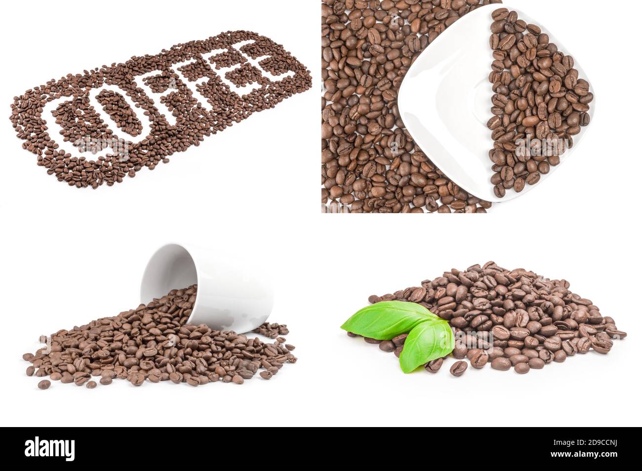 Collection of closeup of coffee beans isolated over a white background ...