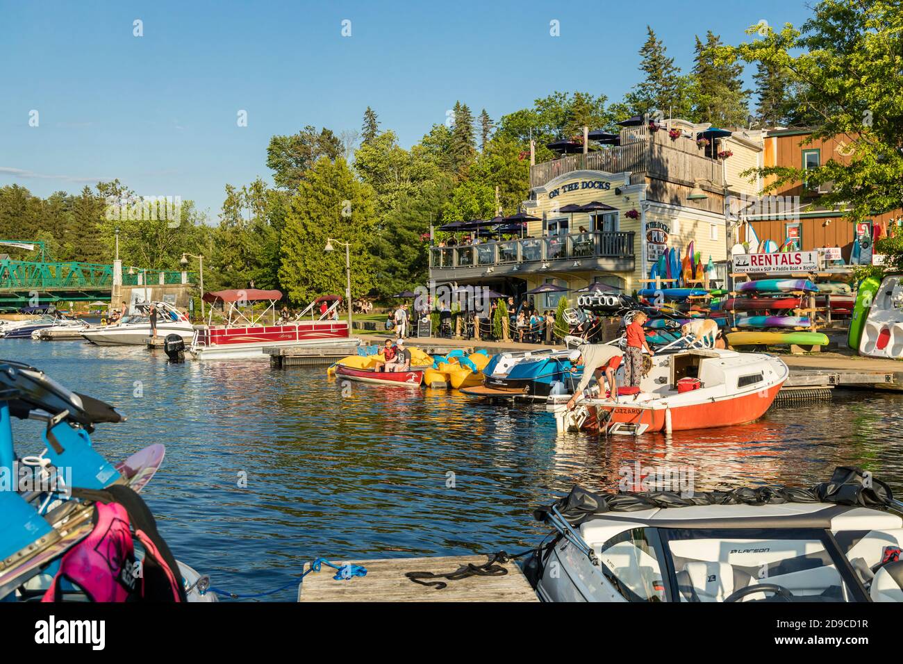 The Town Docks and busnesses along the Muskoka River in Huntsville, Ontario Stock Photo - Alamy