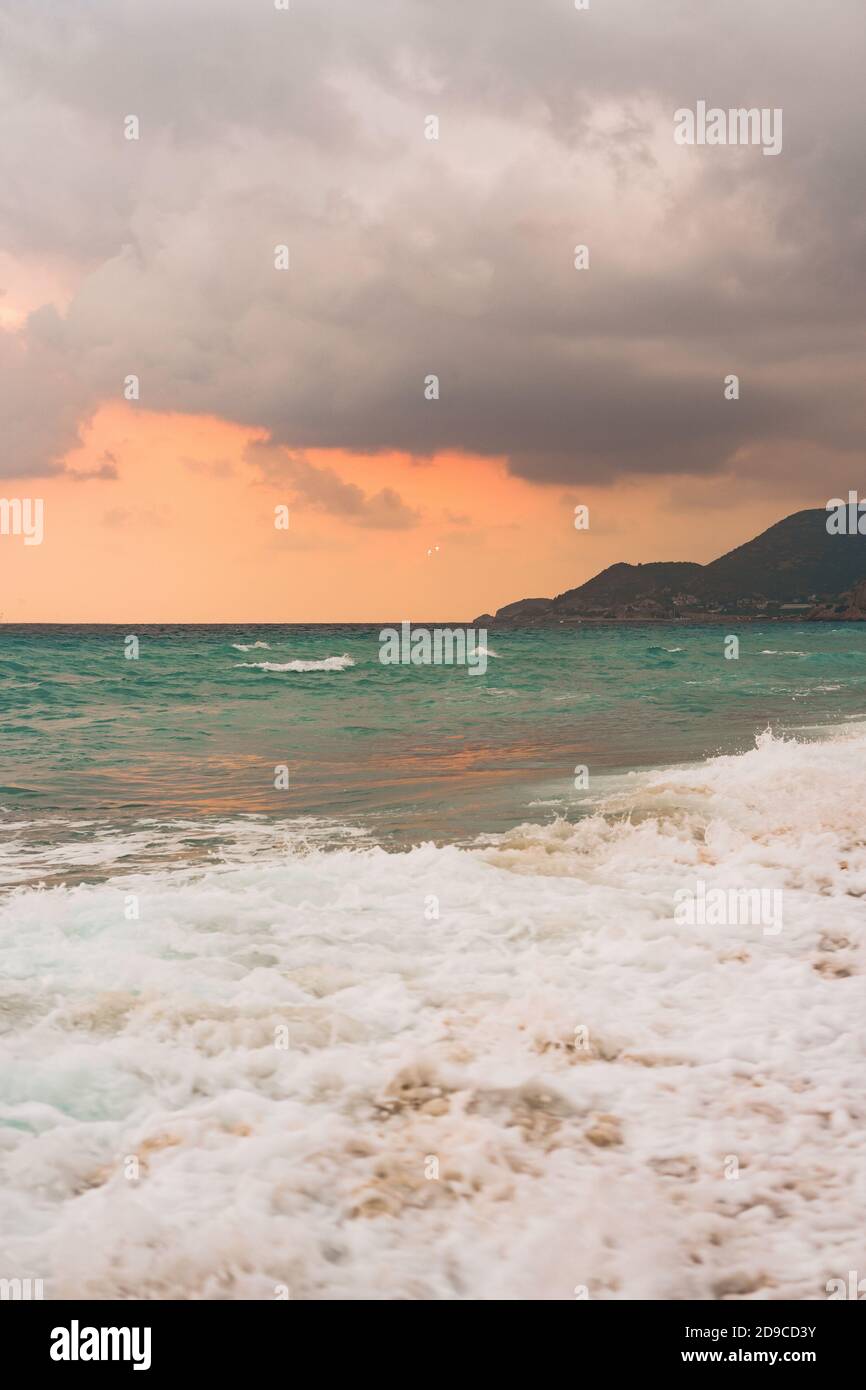 Summer sunny day, blue sky, white clouds and water sea background. Blue ...