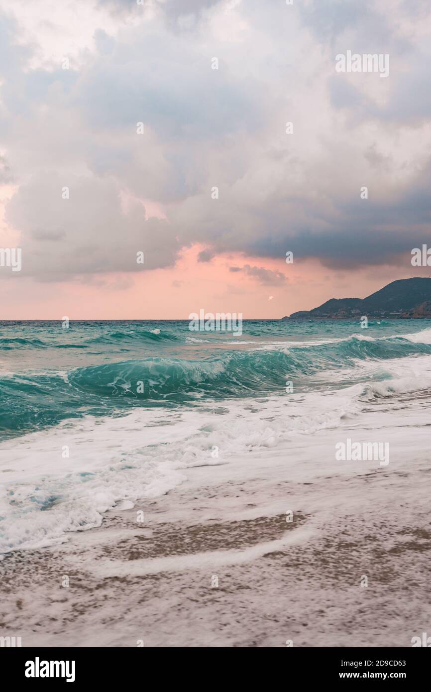 Summer sunny day, blue sky, white clouds and water sea background. Blue ...