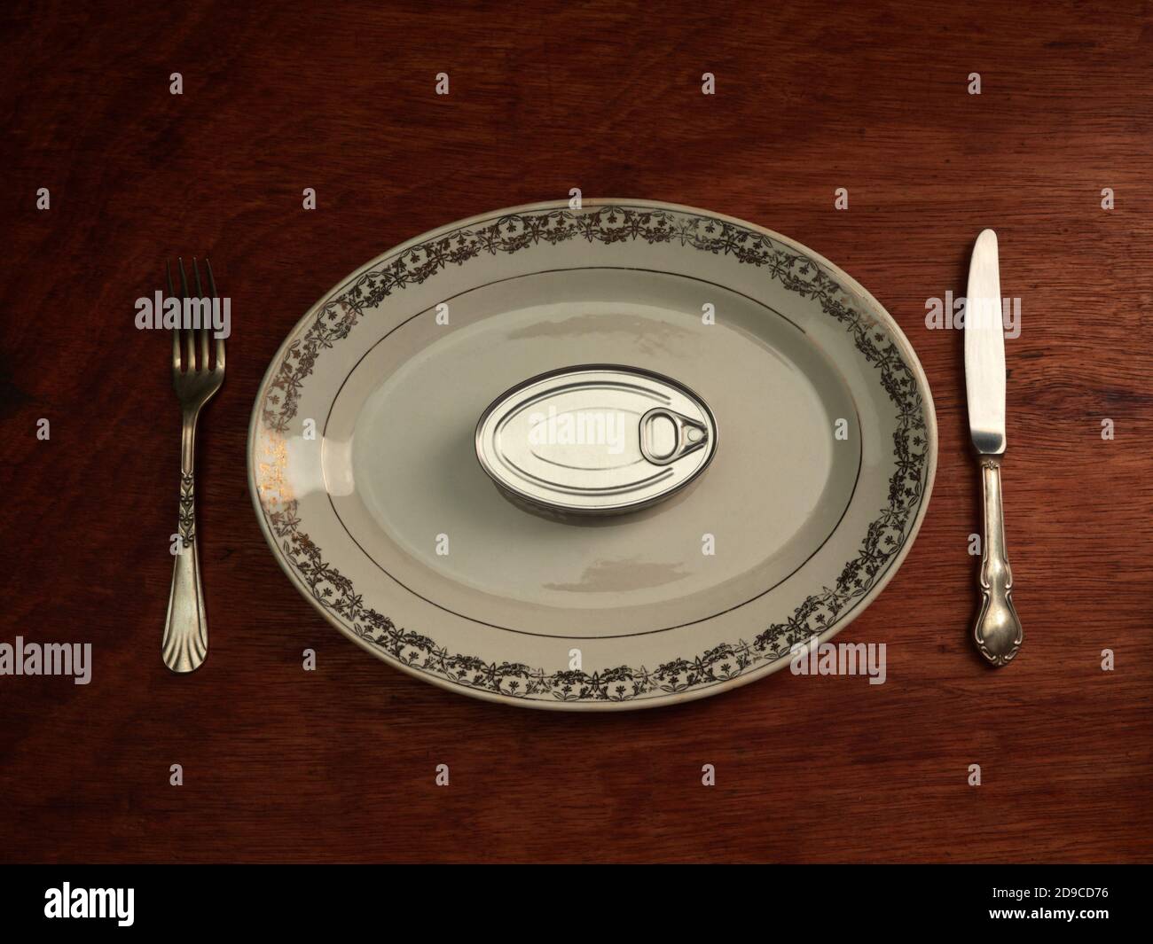 Different types of cans with prepared foods for consumption, vegetables ...