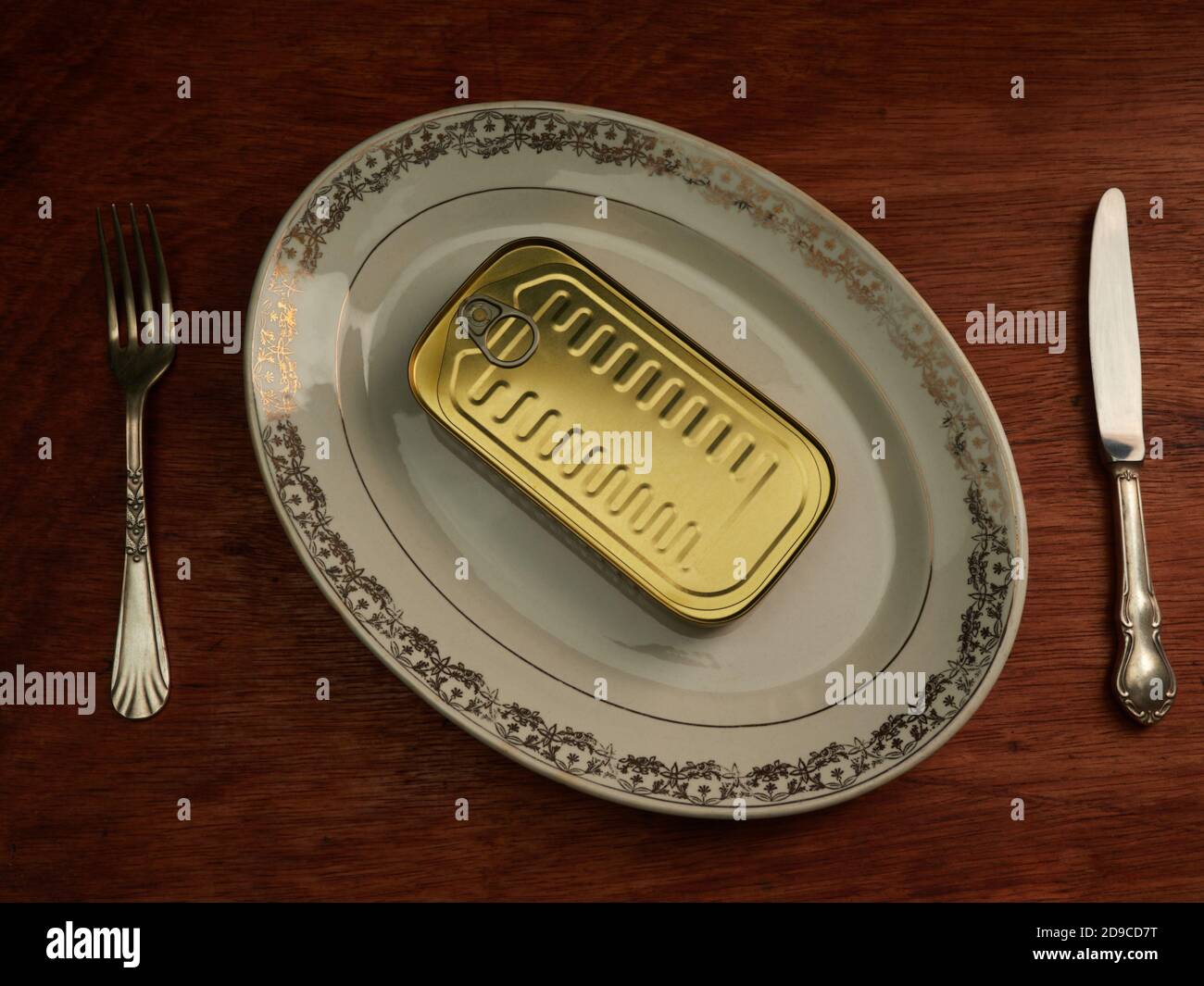 Different types of cans with prepared foods for consumption, vegetables ...