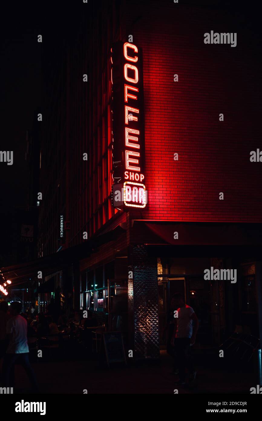 A signage of a coffee shop at night. New York City. USA Stock Photo - Alamy