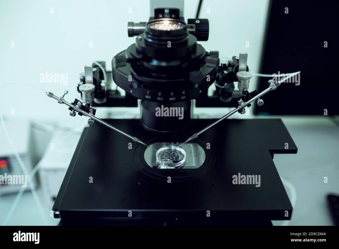 Microscope of reproductive medicine clinic fertilizing egg outside ...
