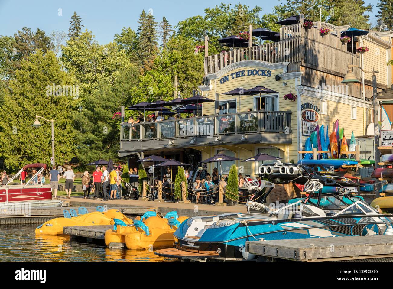The Town Docks and busnesses along the Muskoka River in Huntsville, Ontario Stock Photo - Alamy