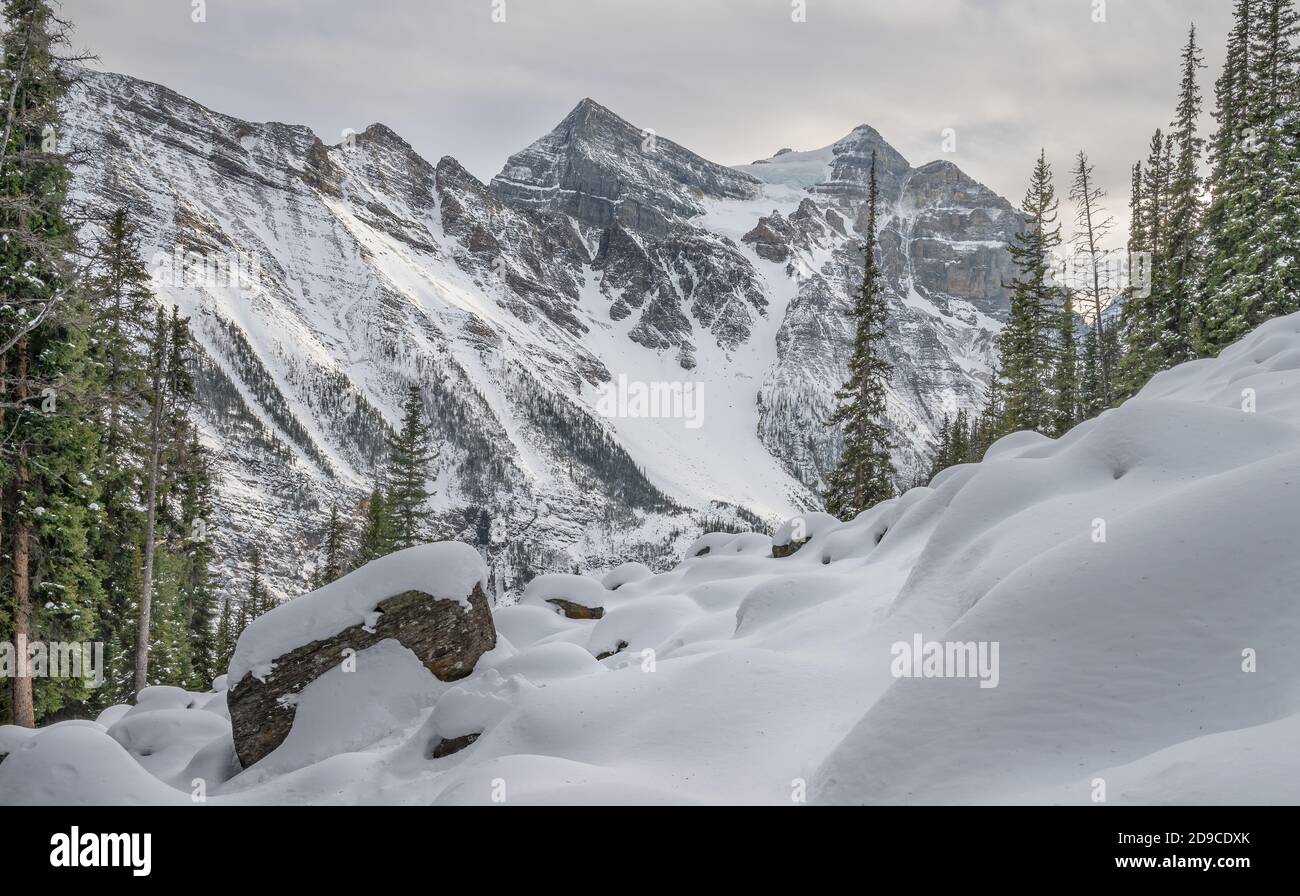 Mountainside snow above Lake Louise in Banff National Park, Alberta ...