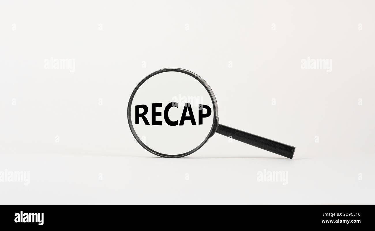 Magnifying glass with word recap on beautiful white background ...