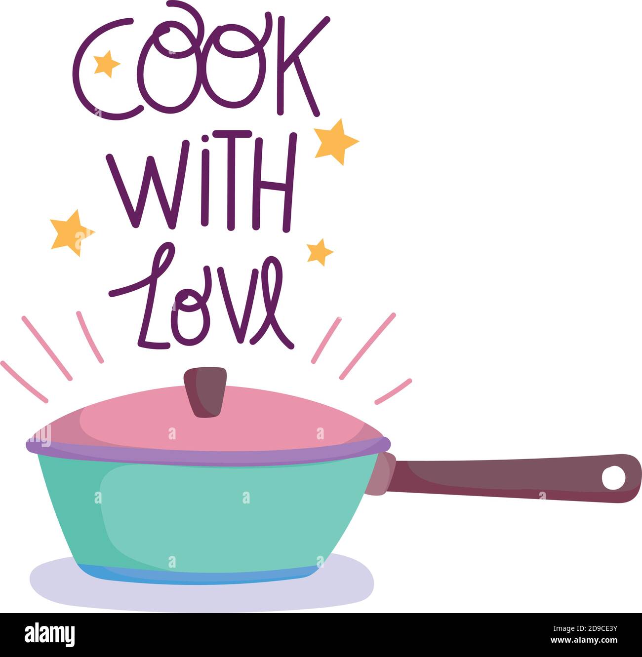 cooking, saucepan and cook with love text, cartoon style vector ...
