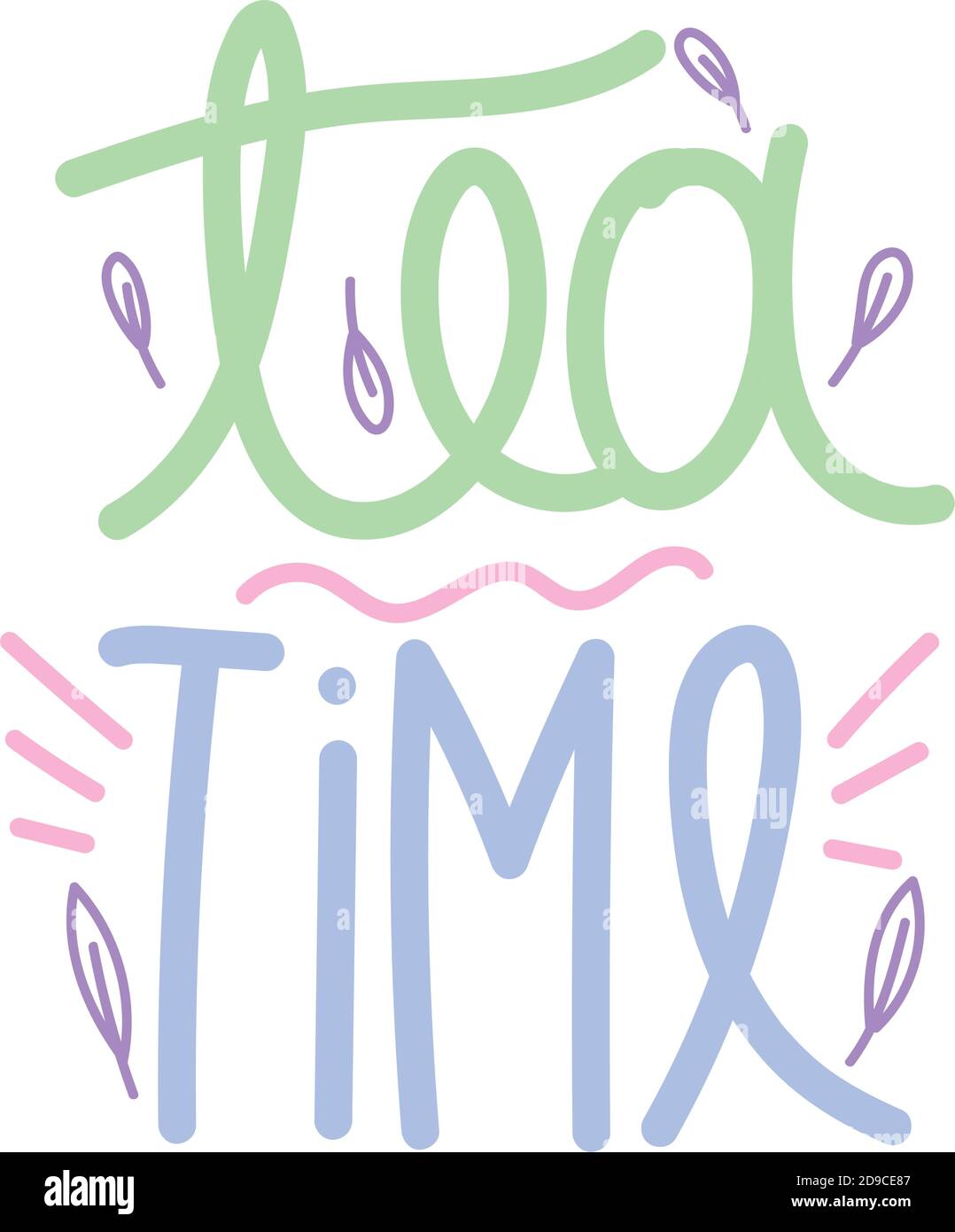 cooking lettering, hand drawn type font tea time leaves design vector ...