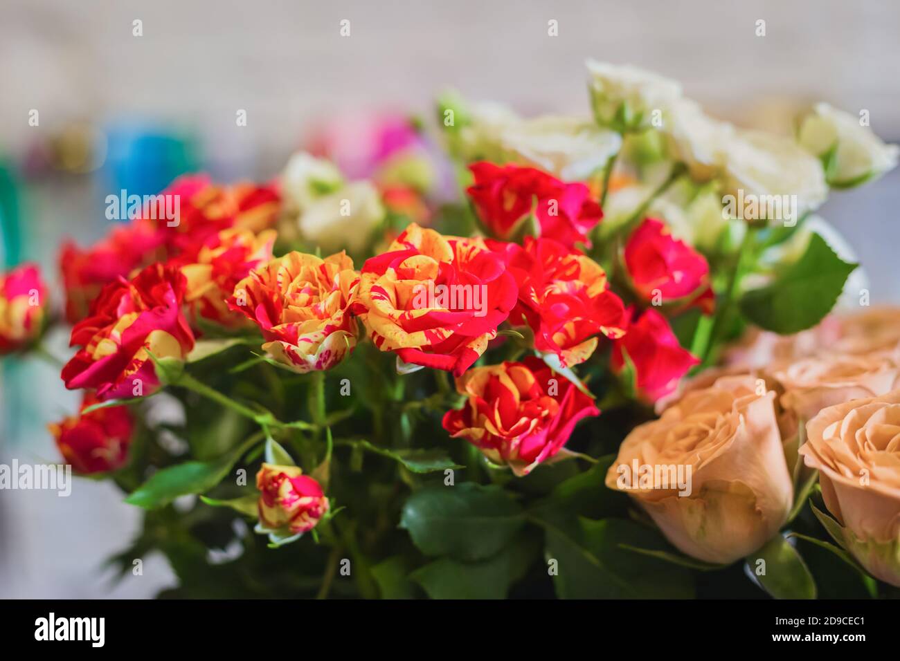 Colorful beautiful flowers bouquet - roses at studio, flower shop ...