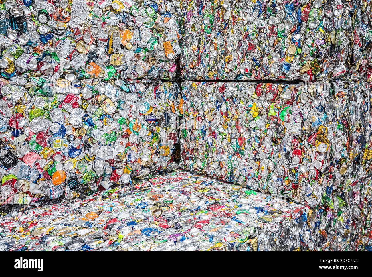 Stacked cubes or bales of aluminum cans crushed into blocks for ...