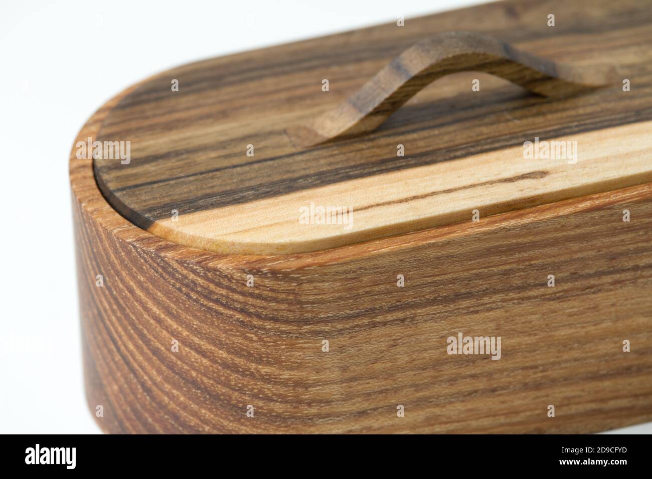 Natural wood round handmade box, olive tree box isolated on white ...