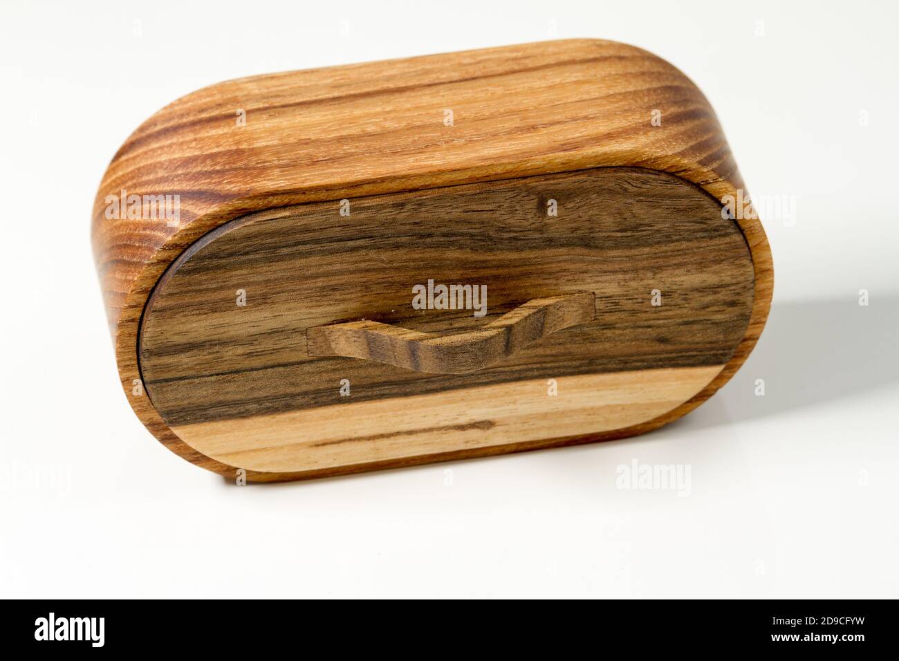 Natural wood round handmade box, olive tree box isolated on white ...