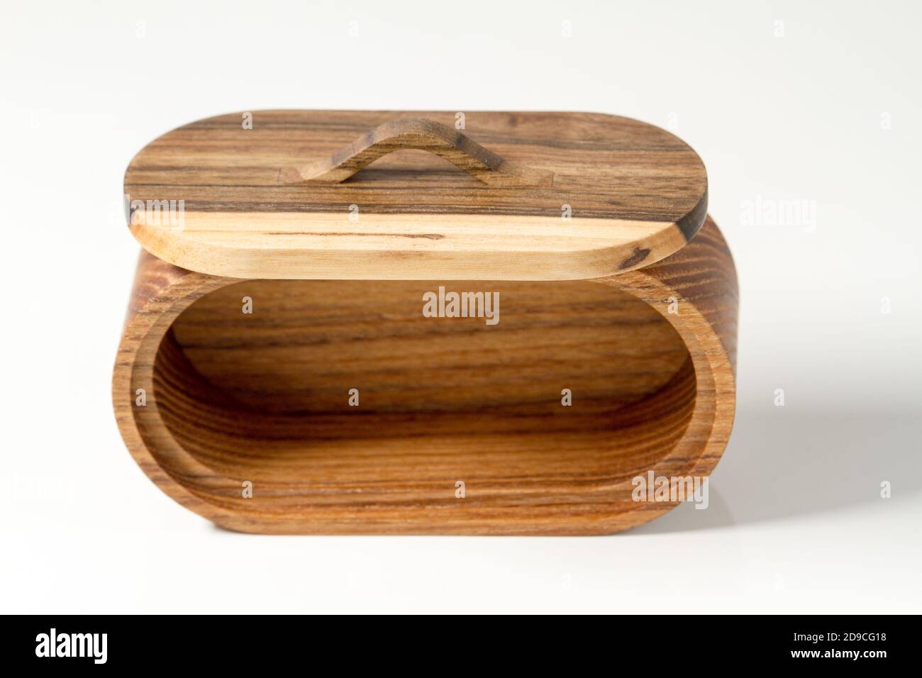 Natural wood round handmade box, olive tree box isolated on white ...