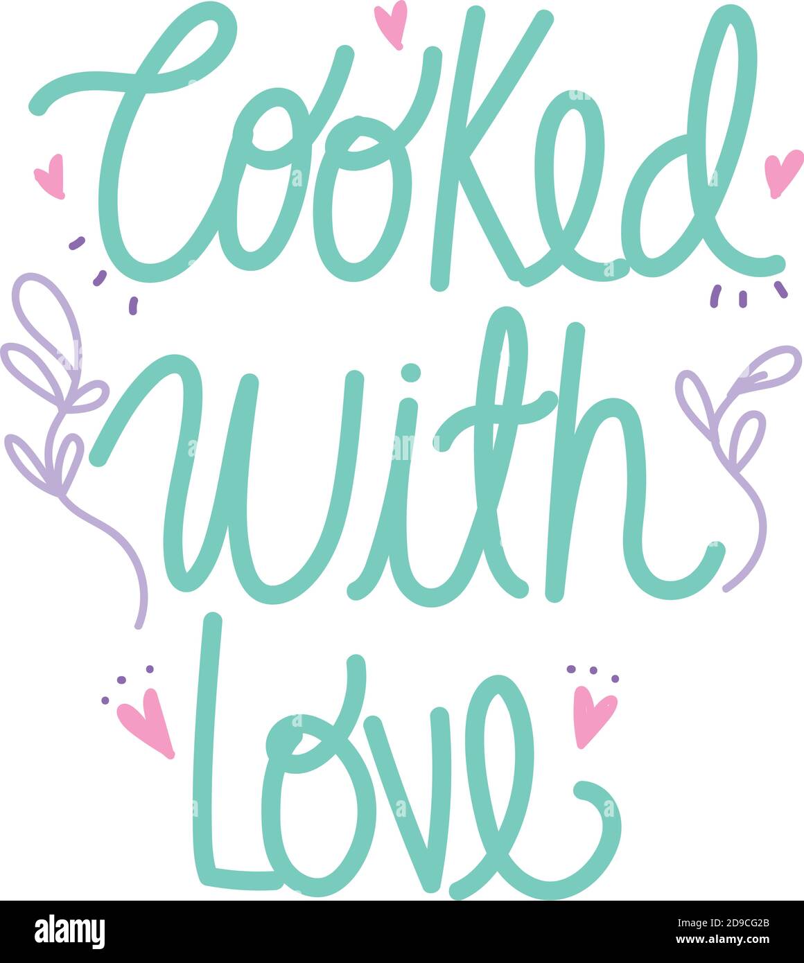 cooking lettering, handwritten phrase cooked with love vector ...