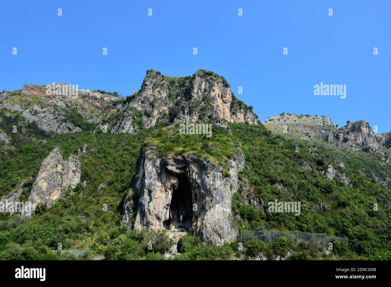 Panoramic view of a cave in the mountain in Orsomarso, a rural village ...