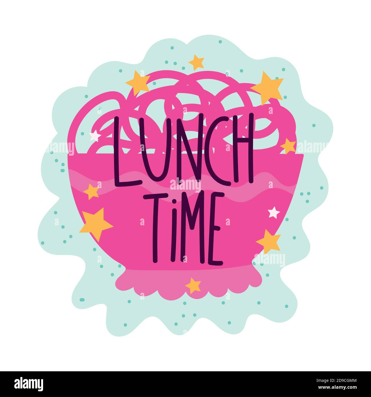 cooking lettering, lunch time text with noodles in bowl vector ...