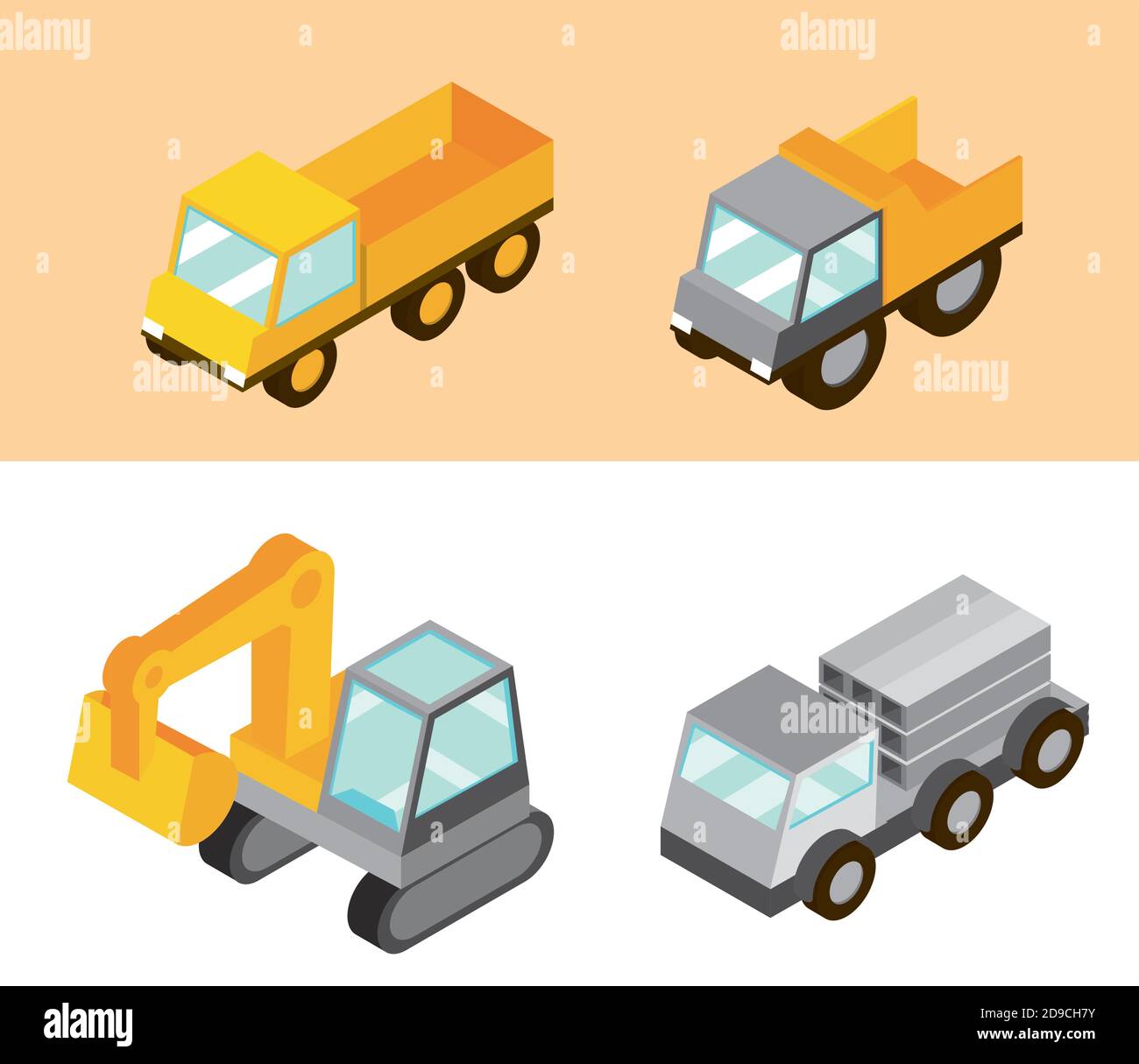 construction trucks machine transport and work isometric vector ...