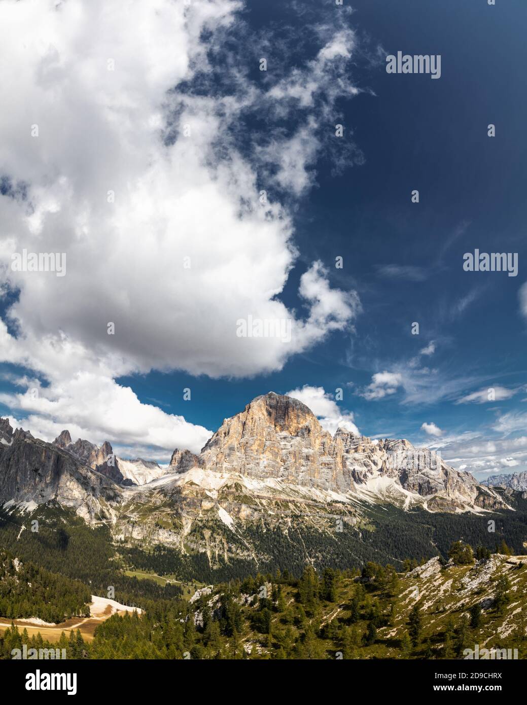 A picture of the Tofana di rozes and the Tofane mountains group under a ...