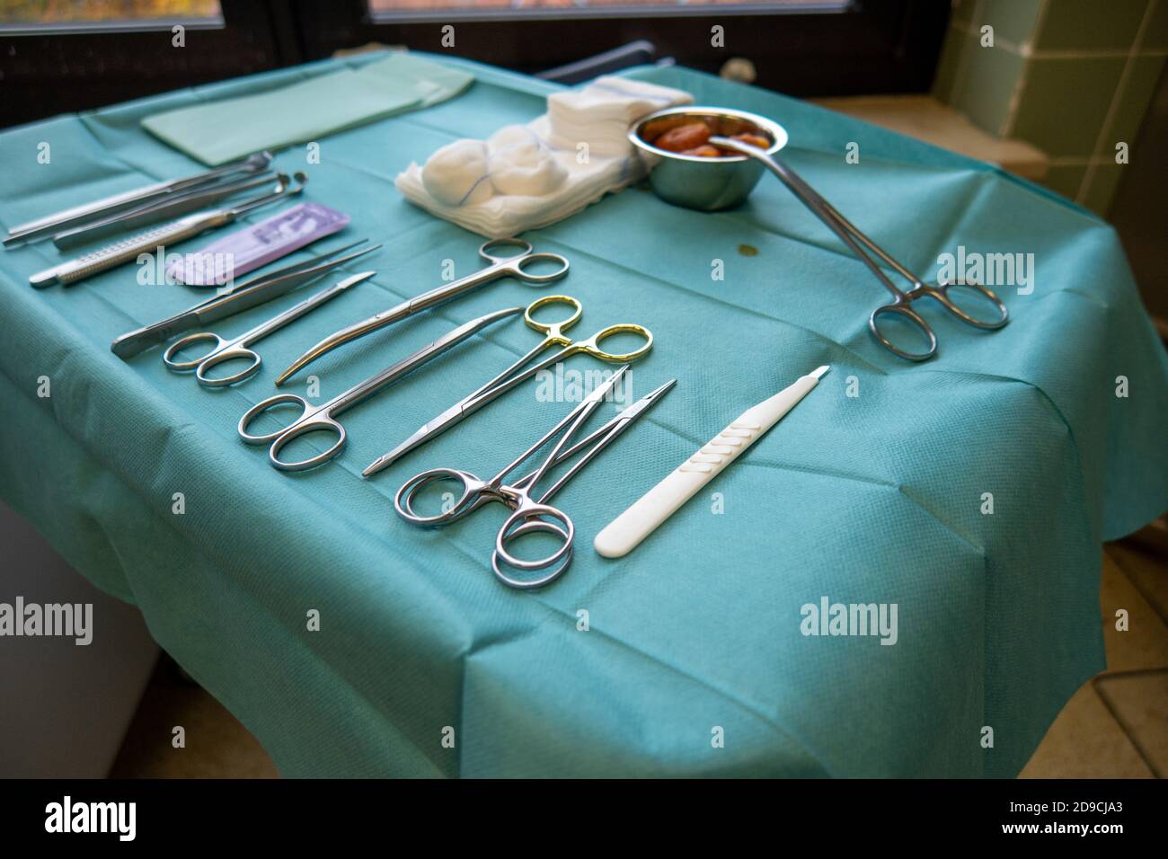 surgical instruments on a small instrument table for performing an ...