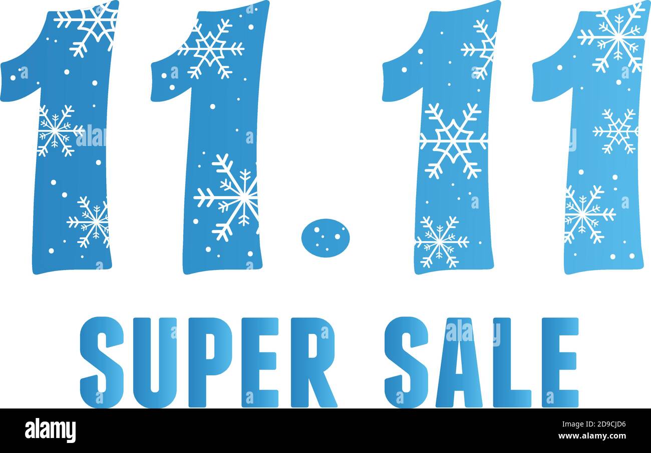 11 11 shopping day, blue numbers with snowflakes super sale card vector ...