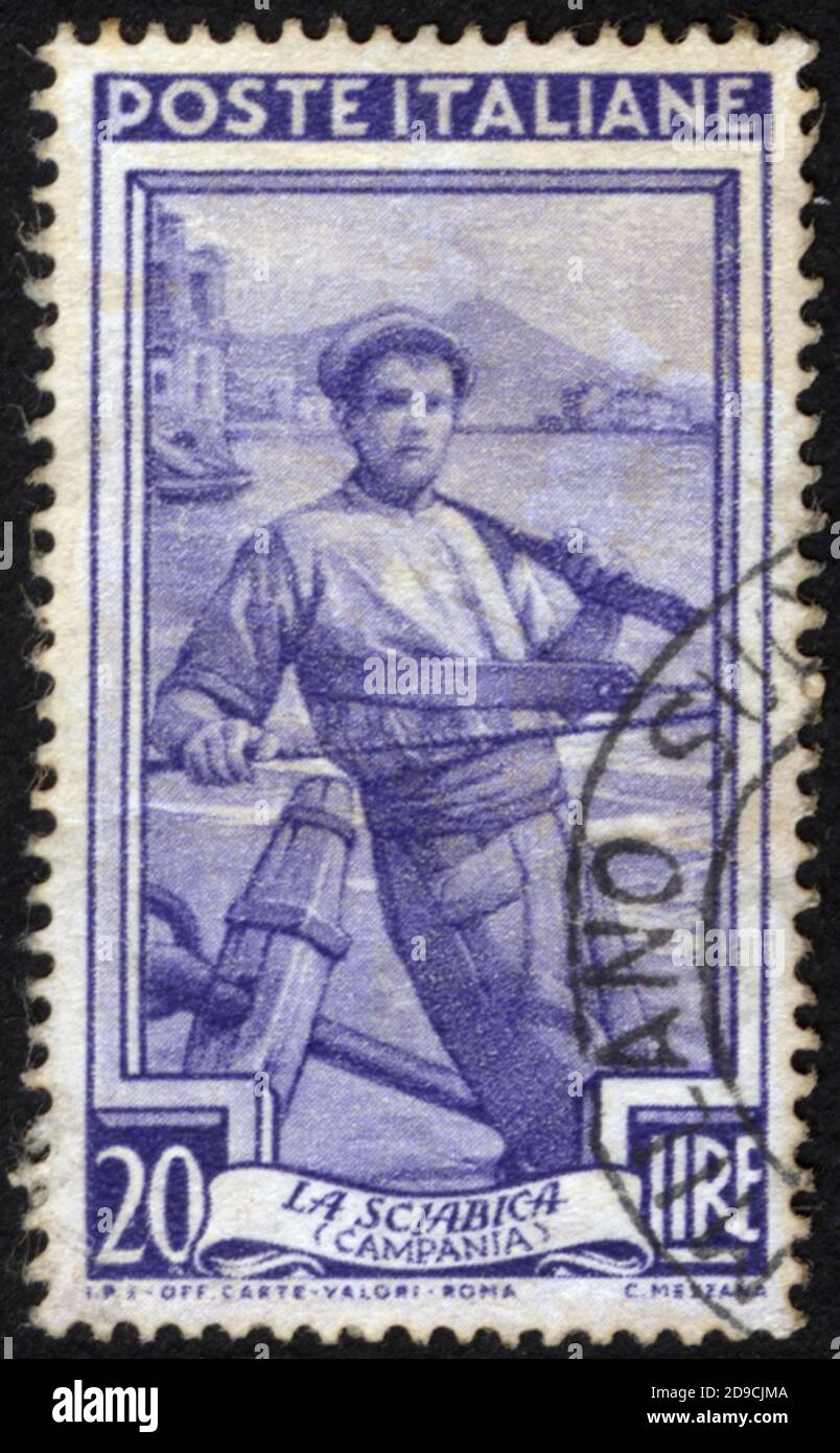 Postage stamps of the Italy. Stamp printed in the Italy. Stamp printed ...