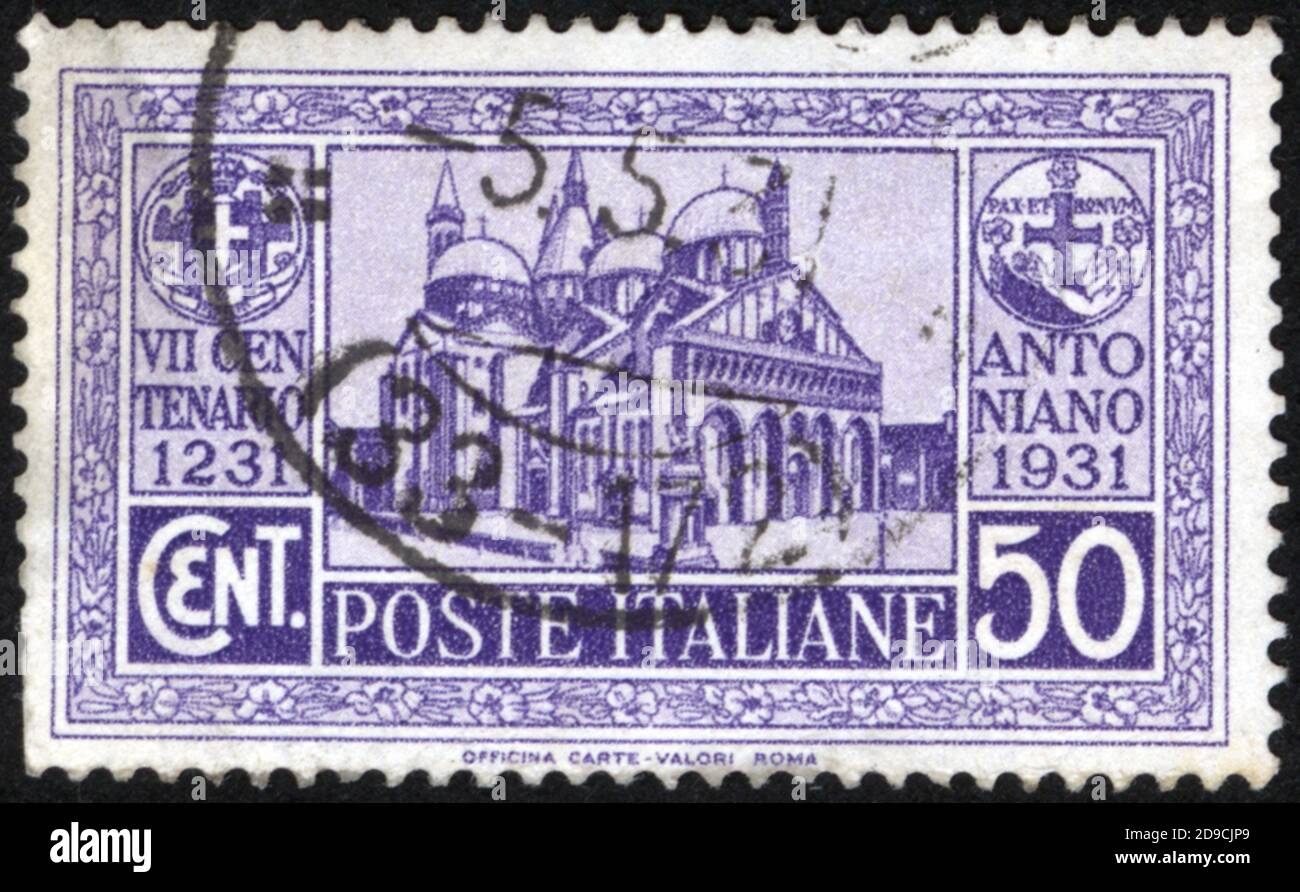 Postage stamps of the Italy. Stamp printed in the Italy. Stamp printed ...