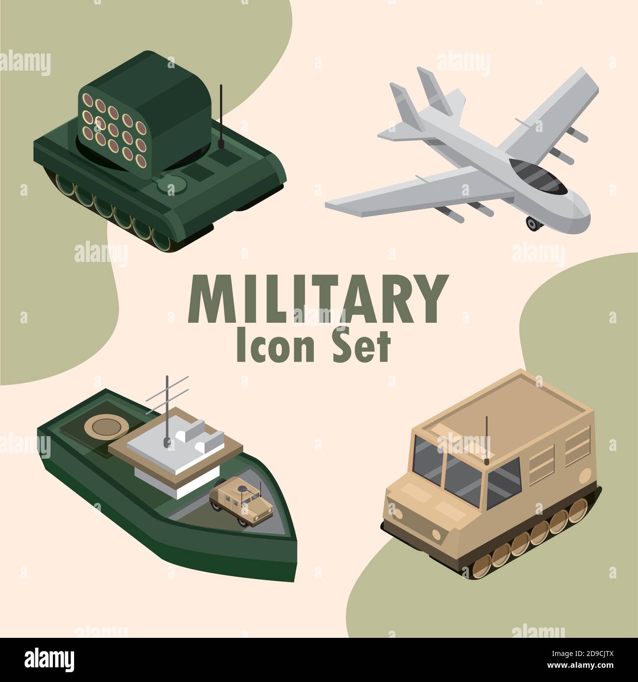 military icon set include plane, tank, ship vector illustration Stock ...