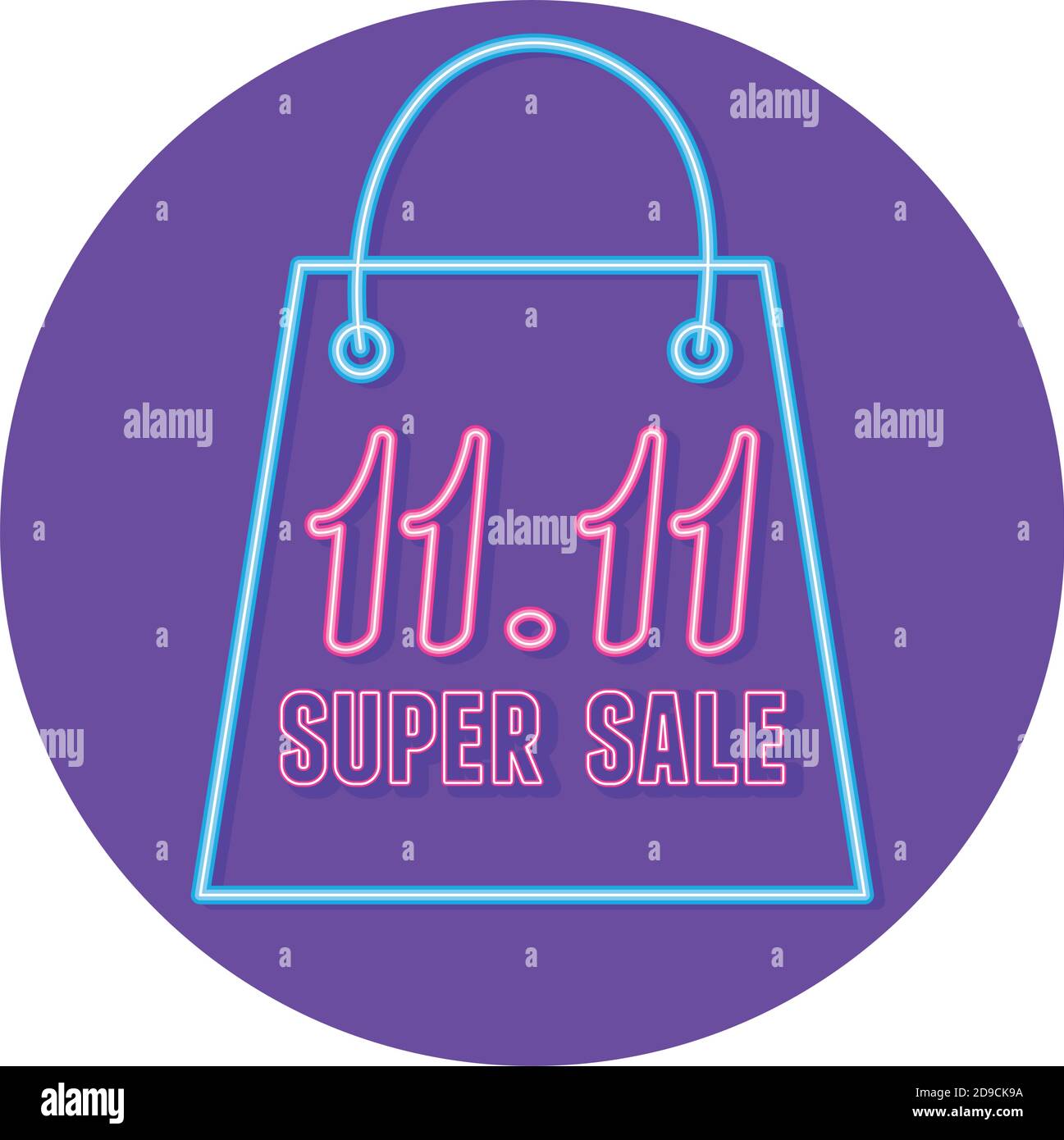 11 11 shopping day, neon numbers and bag sale badge vector illustration ...