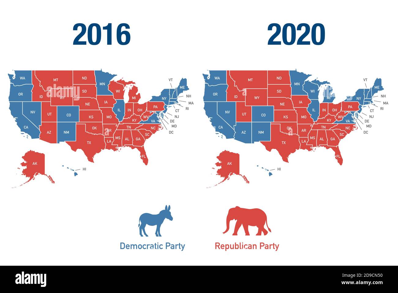 Comparison of 2016 and 2020 presidential election results in USA map ... Comparison of 2016 and 2020 presidential election results in USA map ...