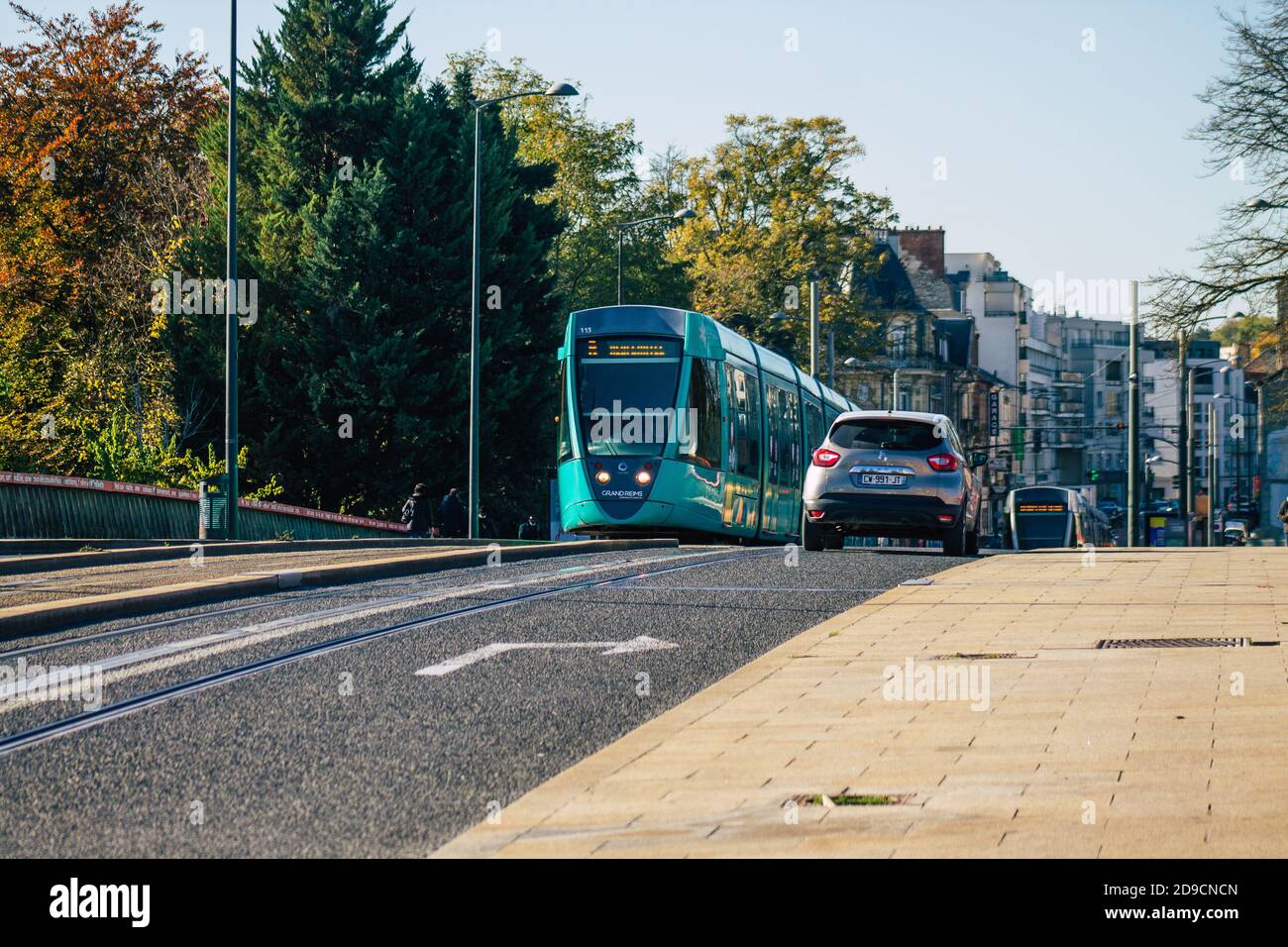 Reims France November 04, 2020 View of a modern electric tram for ...