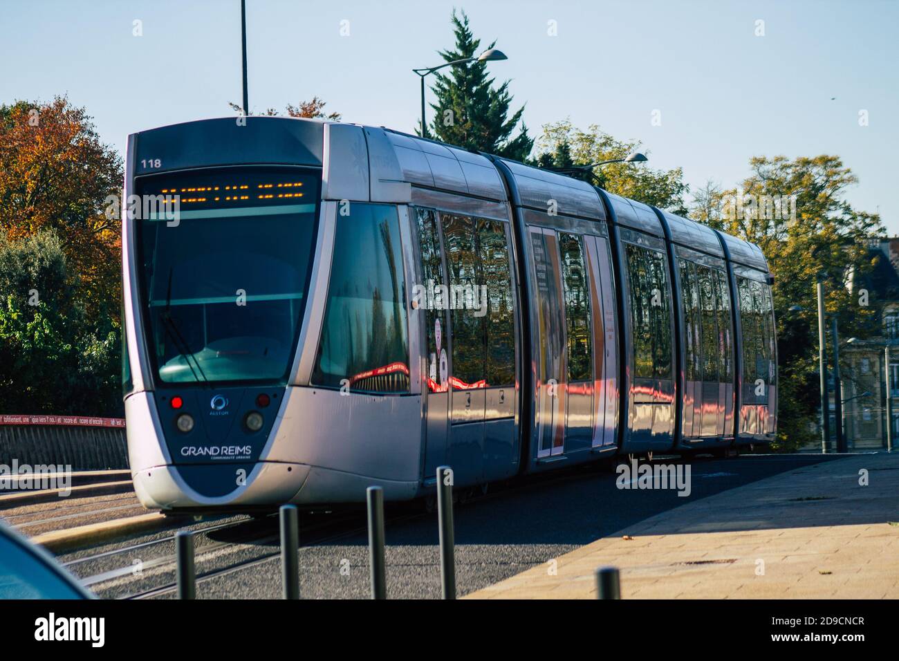 Reims France November 04, 2020 View of a modern electric tram for ...