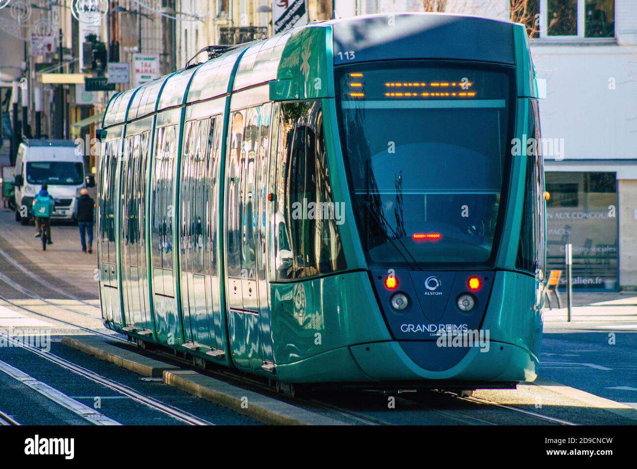 Reims France November 04, 2020 View of a modern electric tram for ...