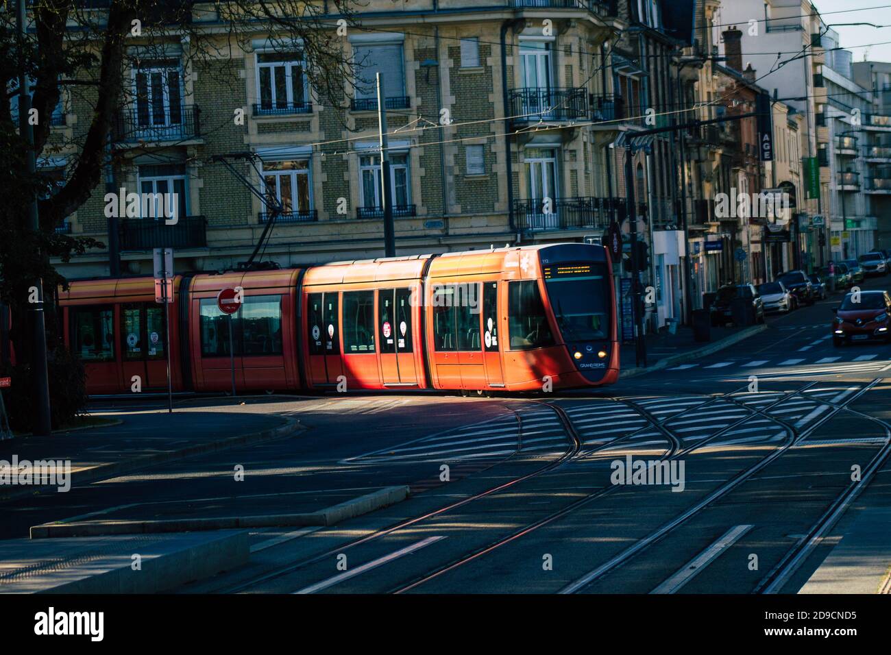 Reims France November 04, 2020 View of a modern electric tram for ...
