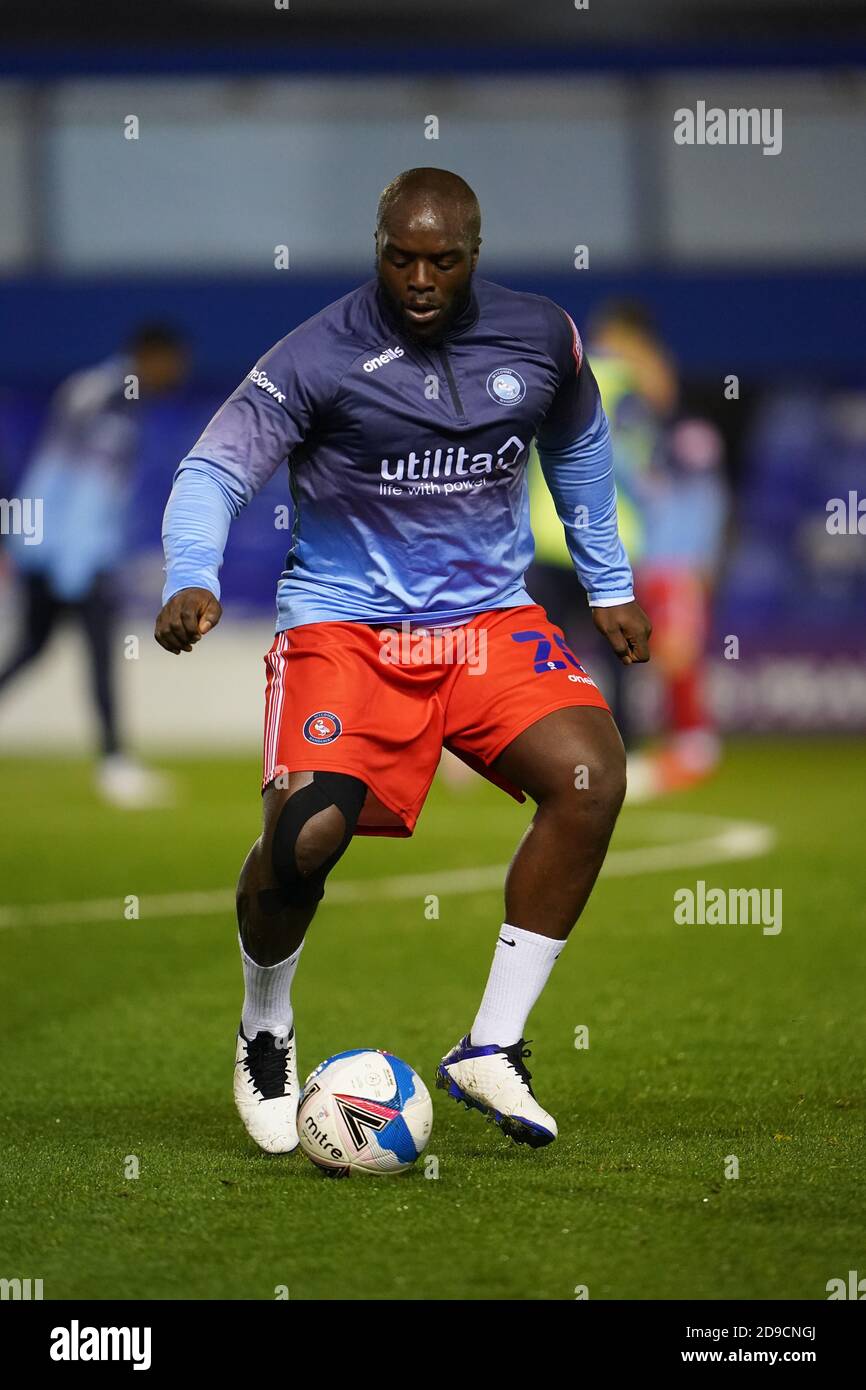 Wycombe Wanderers' Adebayo Akinfenwa (right) warms up before the Sky ...
