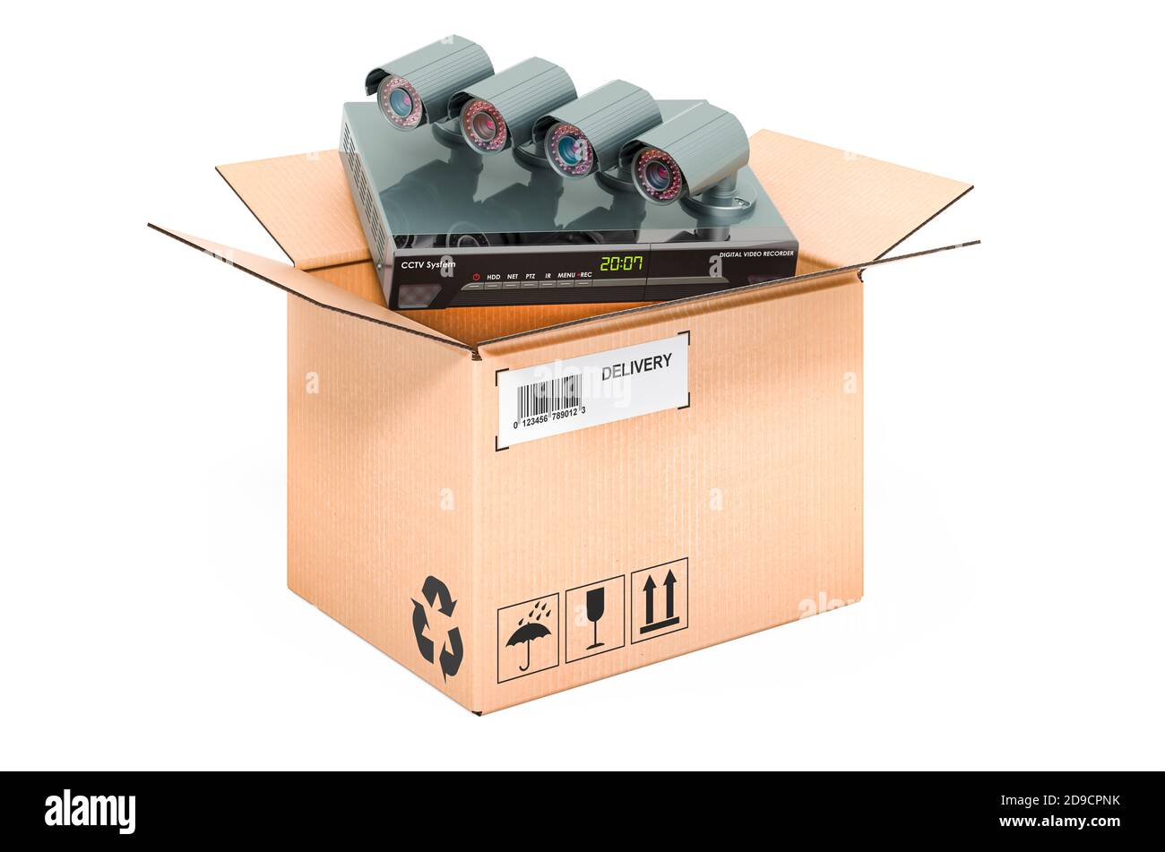 CCTV system digital video recorder inside cardboard box, delivery ...