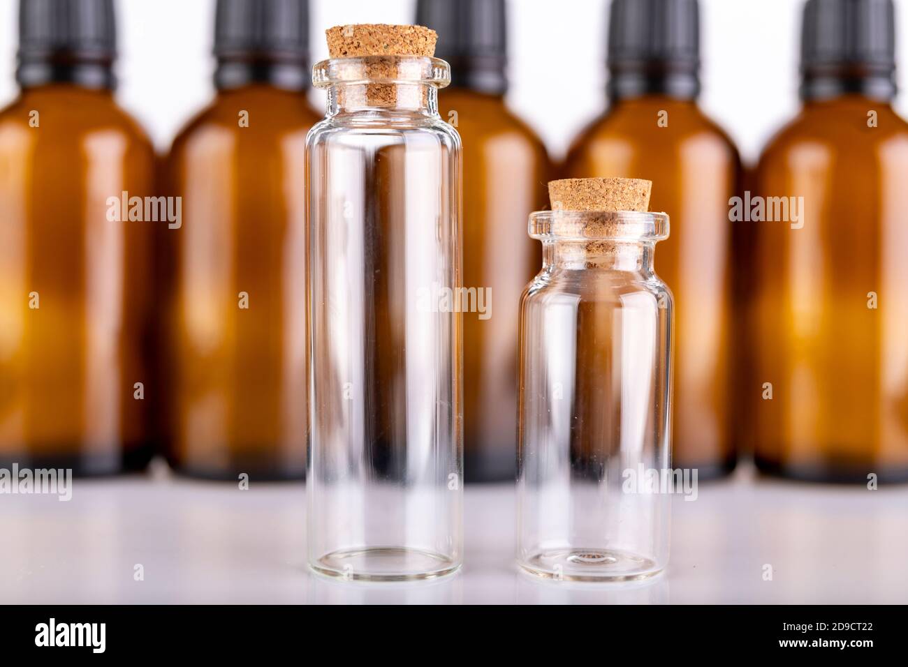 Small glass bottles for storing liquids. Containers used in ...