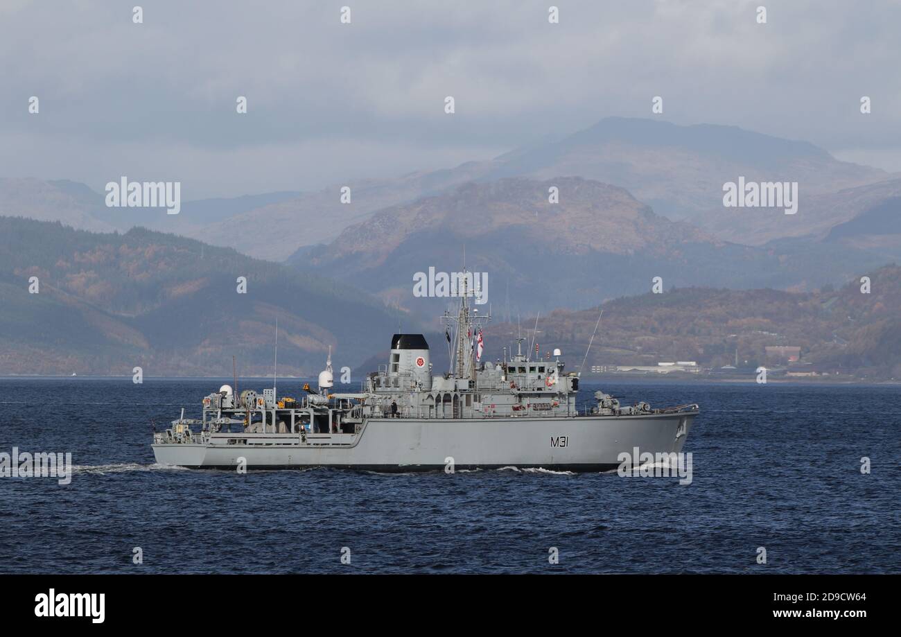 HMS Cattistock (M31), a Hunt-class mine countermeasures vessel operated ...